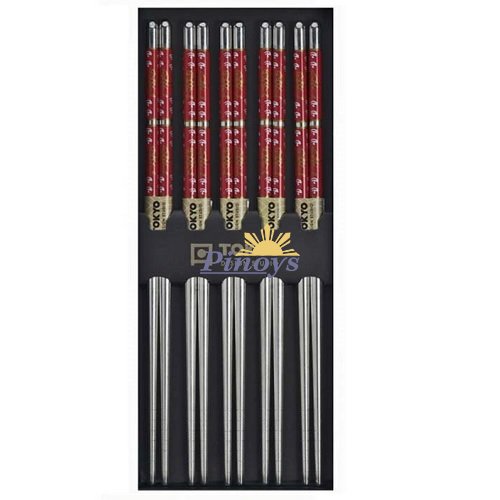 Stainless Steel Chopsticks Red Character, 5 pairs - Tokyo Design ...