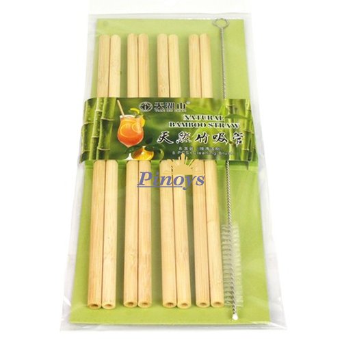 Bamboo Straws with Brush, Natural (8 pcs) :: Pinoys.eu